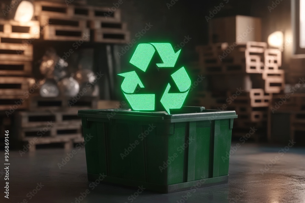 High tech recycling bin with glowing green recycling symbol symbolizing ...