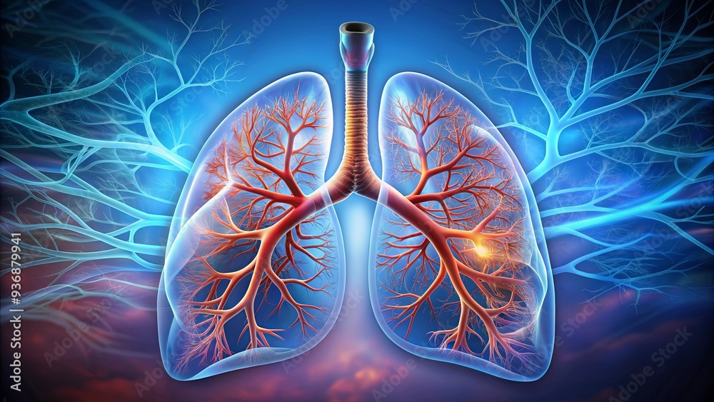 Human lungs anatomy with bronchial tubes and alveoli, respiration ...