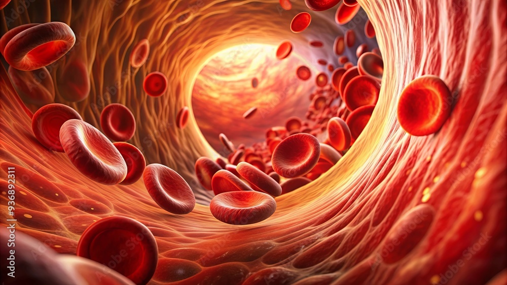 Artery cell with healthy blood flow, blood vessel, artery, circulation ...