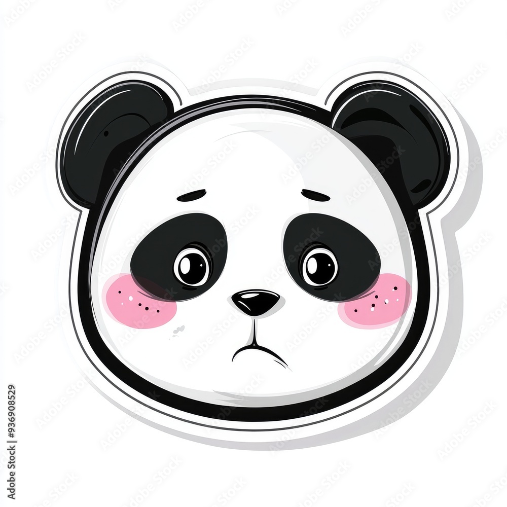 sad panda sticker illustration featuring a cartoon-style face on a ...
