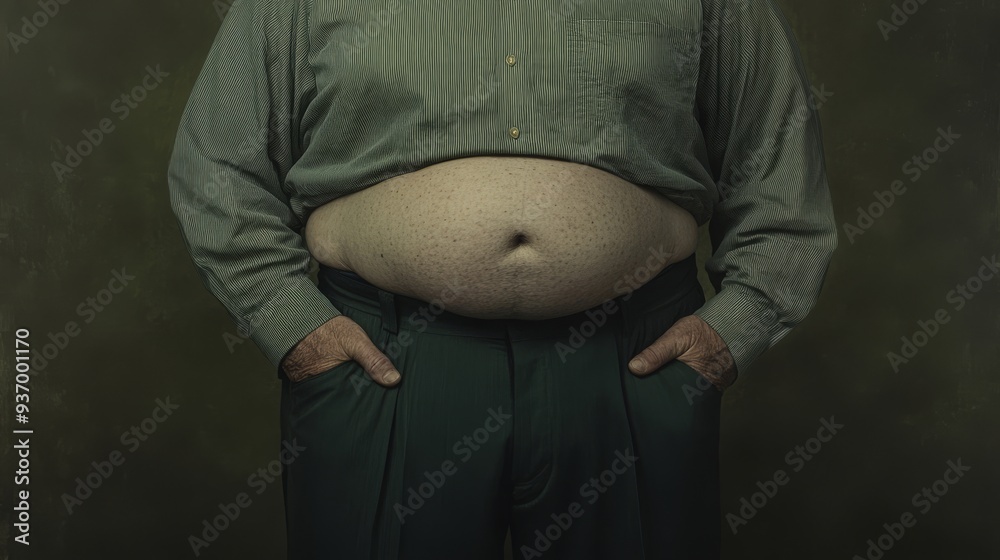 A highly detailed color photograph of an individual affected by obesity ...