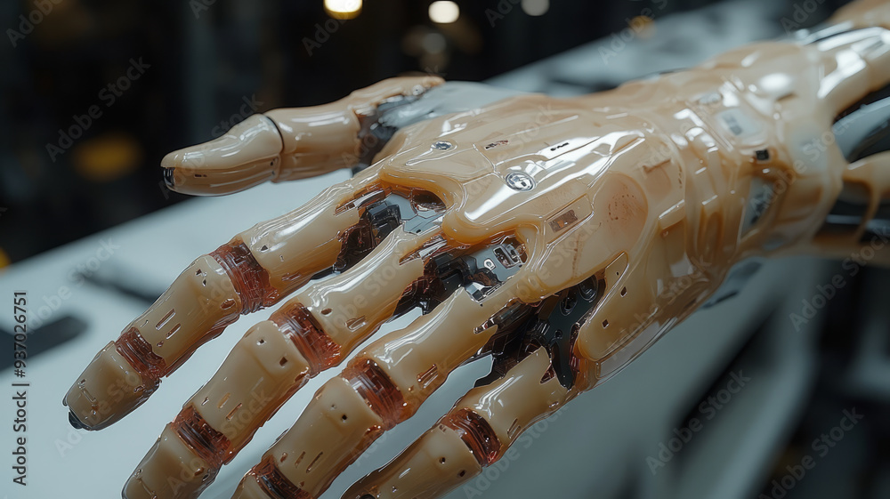 A cinematic, high-tech scene of advanced prosthetics tailored for ...
