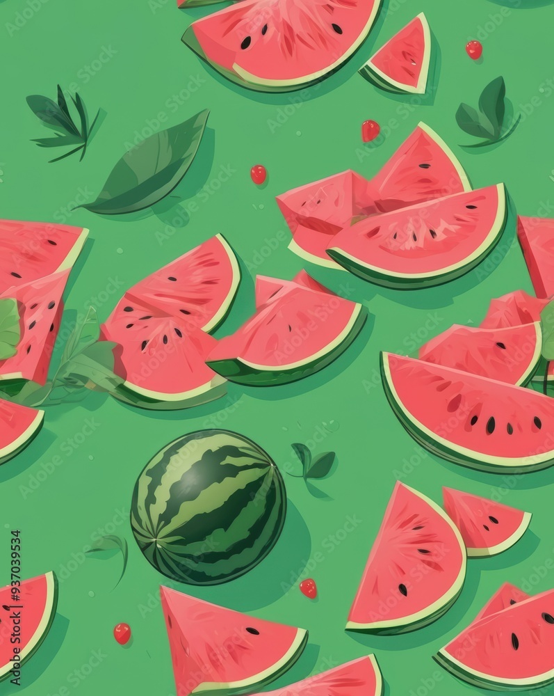 Textures and tile backgrounds of A watermelon is surrounded by a bunch ...