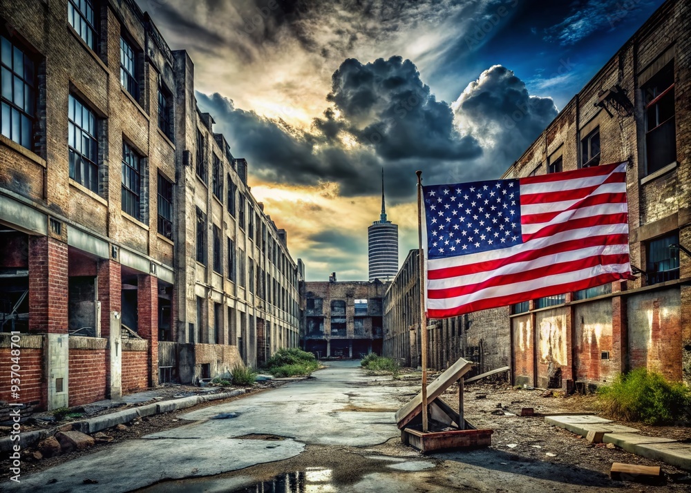 Gritty urban decay abandoned buildings worn rough textures harsh midday ...