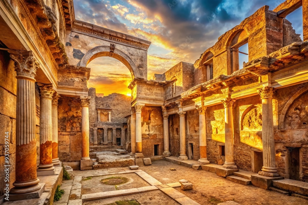 ancient roman ruin intricate plaster frescoes amidst crumbling stone ...