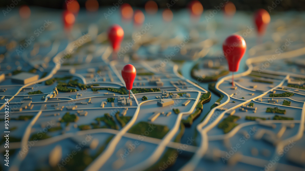 Map with Location Pins Indicating Multiple Points of Interest Stock ...