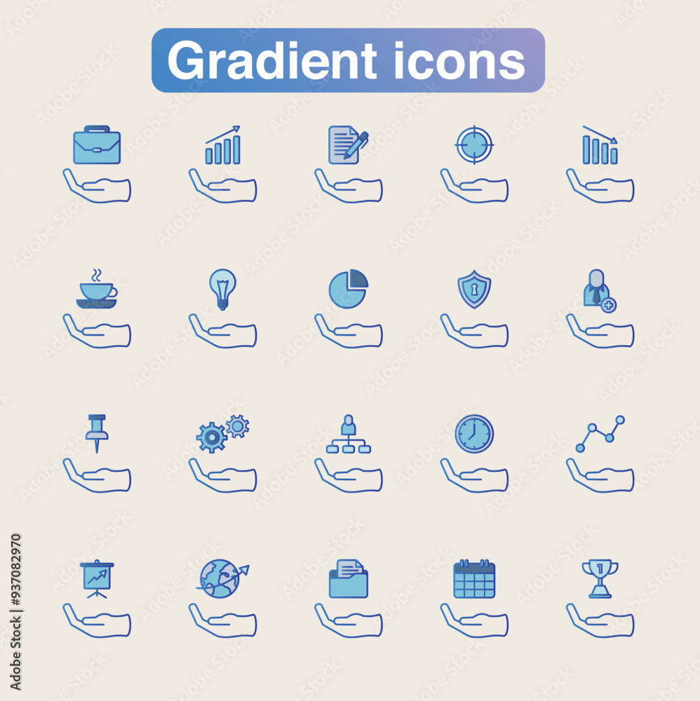 Gradient icon collection. Business, project management, education ...