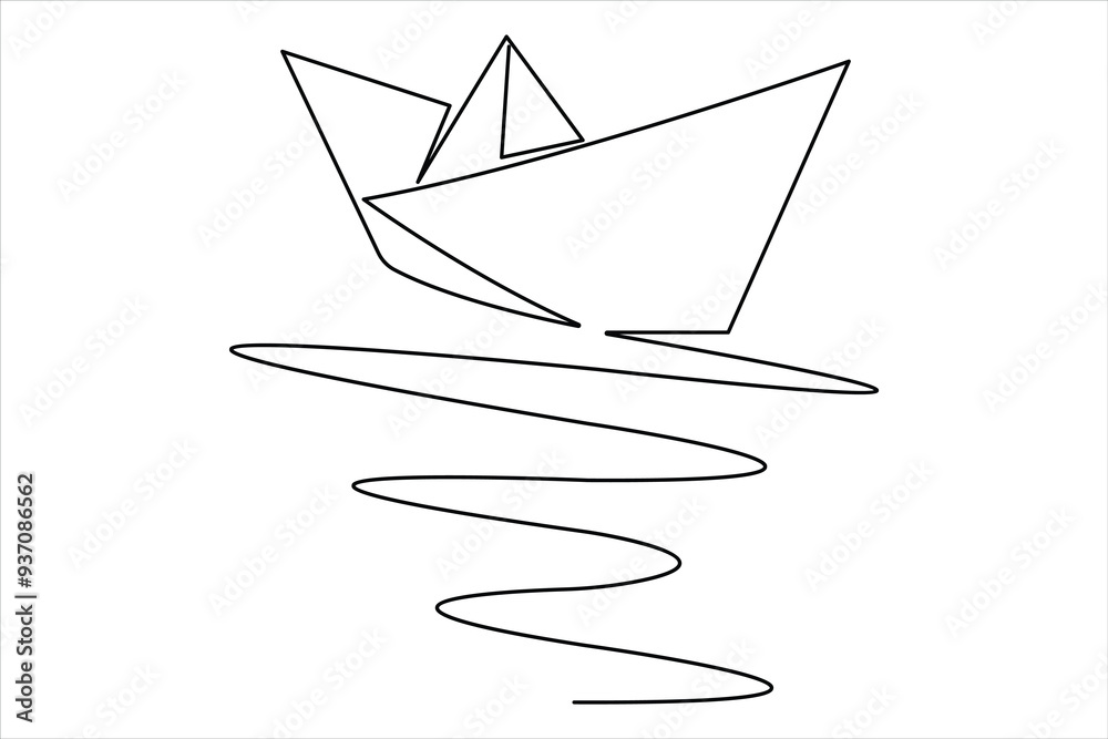 Paper boat continuous one single line art drawing icon of outline ...