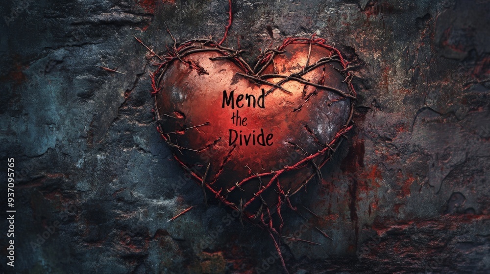 Illustration of a shattered heart being mended with stitches, with text ...