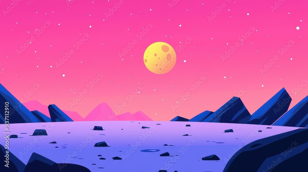 Discover the rugged lunar terrain in this stunning modern illustration ...
