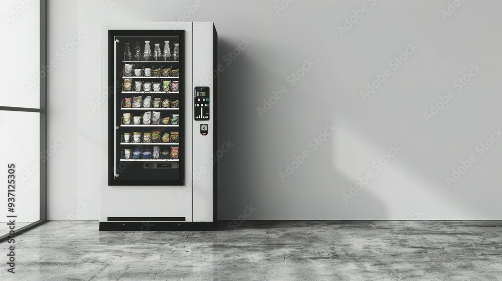 Blank Black and White Vending Machine Mockup Featuring Snacks and Drinks Stock Illustration ...