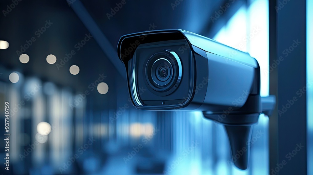 Detailed view of a sleek home security camera, highlighting its modern ...