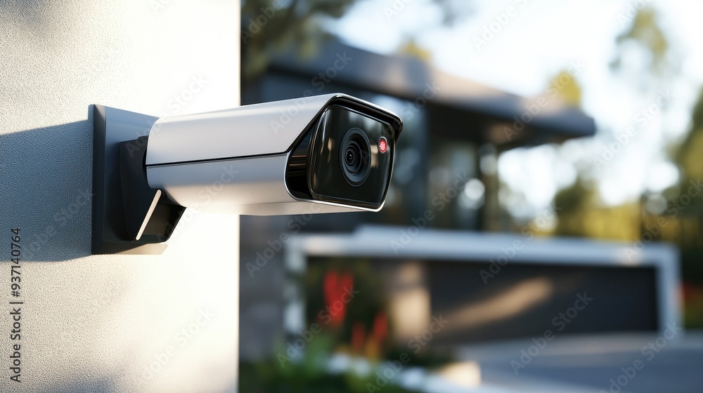 Detailed view of a sleek home security camera, highlighting its modern ...