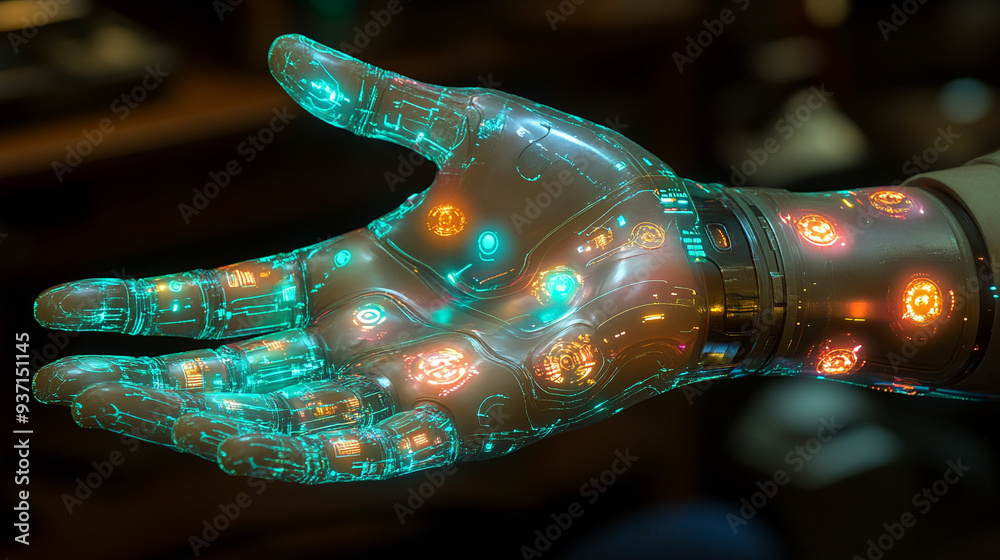 human hand morphing into a digital hand symbolizes the fusion of ...