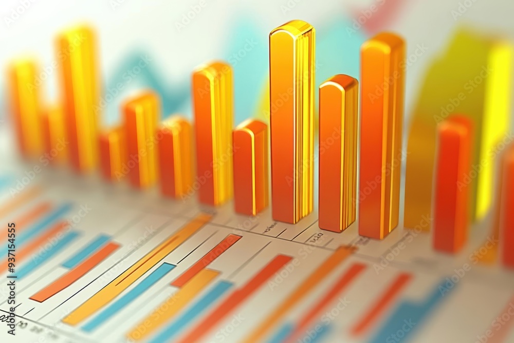 Upward trend lines and bar charts in 3D, showing a sales forecast ...