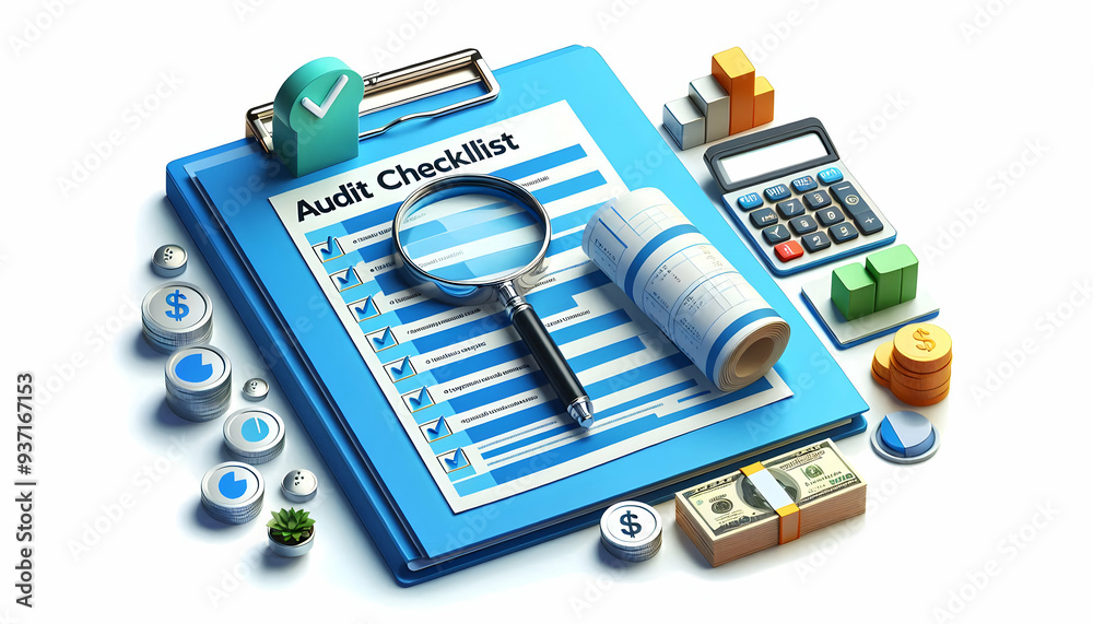 3D Icon as Audit checklist and financial statement concept as An audit ...