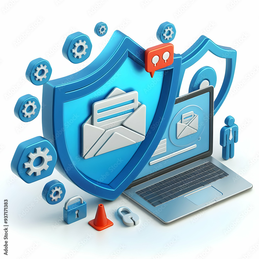 3D Icon as Phishing email and shield icon concept as A phishing email ...