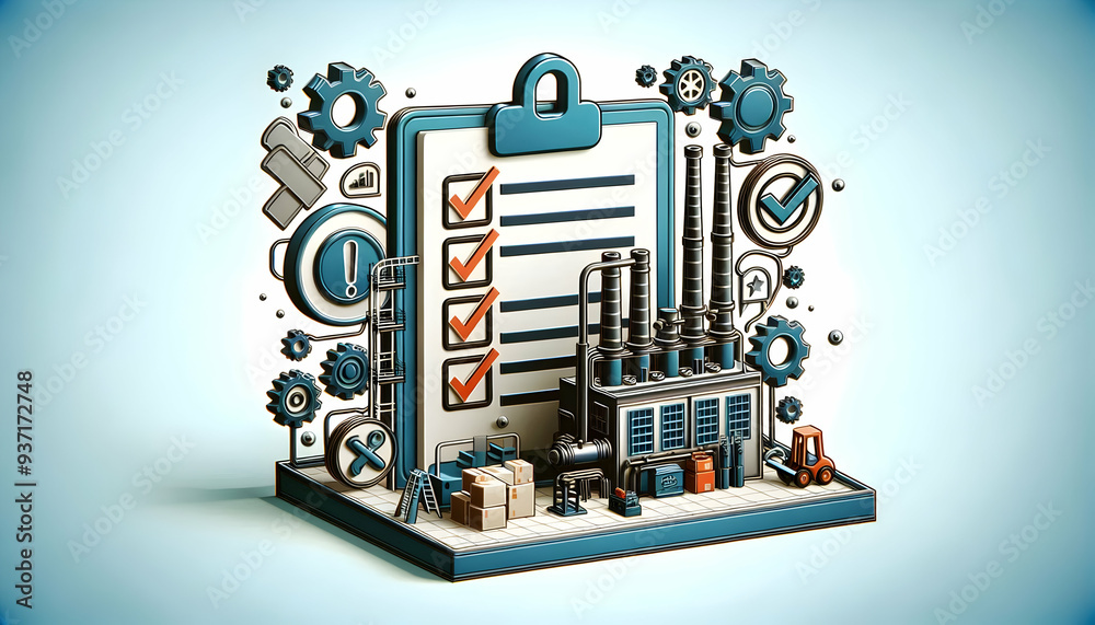 3D Icon as Safety checklist and industrial process concept as A safety ...