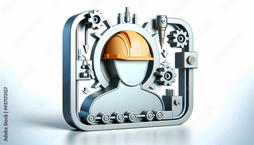 3D Icon as Safety helmet and assembly line concept as A safety helmet ...