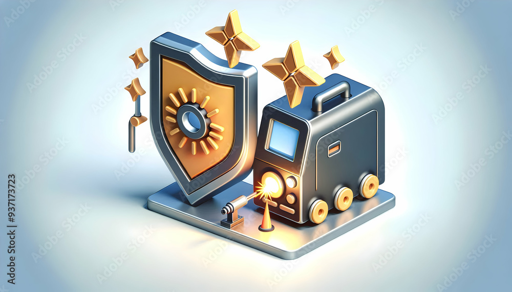 3D Icon as Safety shield and welding machine concept as A safety shield ...