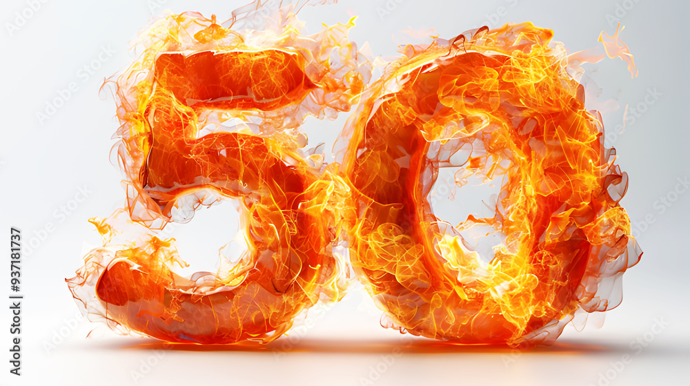 Fire number fifty 50 on white background. Alphabet number made of fire ...
