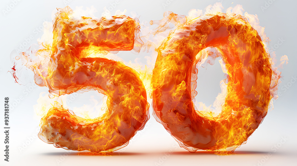 Fire number fifty 50 on white background. Abstract Texture. Alphabet ...