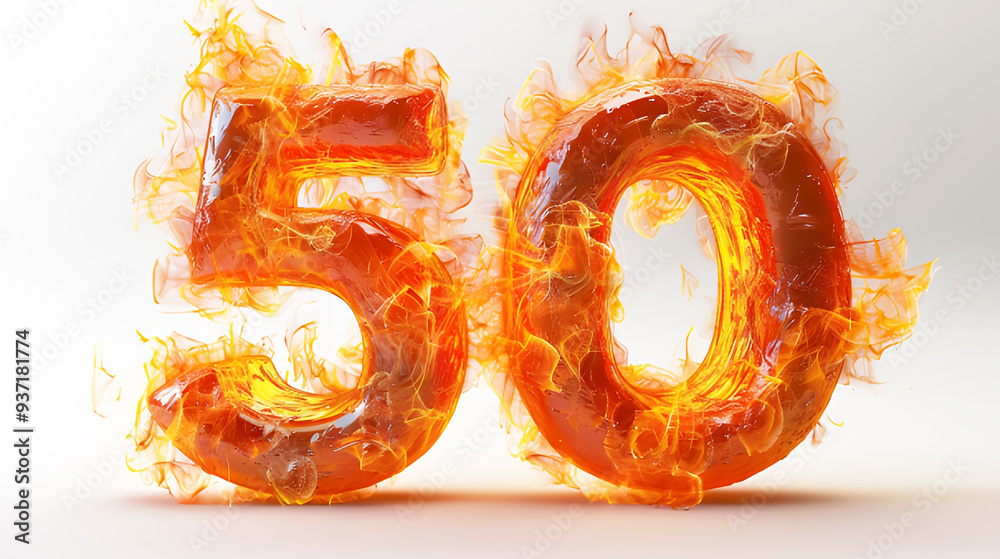 Fire number fifty 50 on white background. Alphabet number made of fire ...
