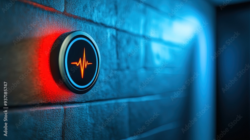 Wearable ECG patch monitoring heart rate, sleek design, soft ambient ...