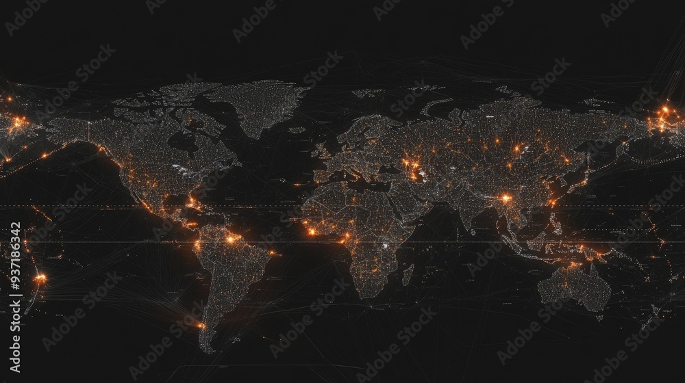 World map showing international business hubs, sleek and modern, bright ...