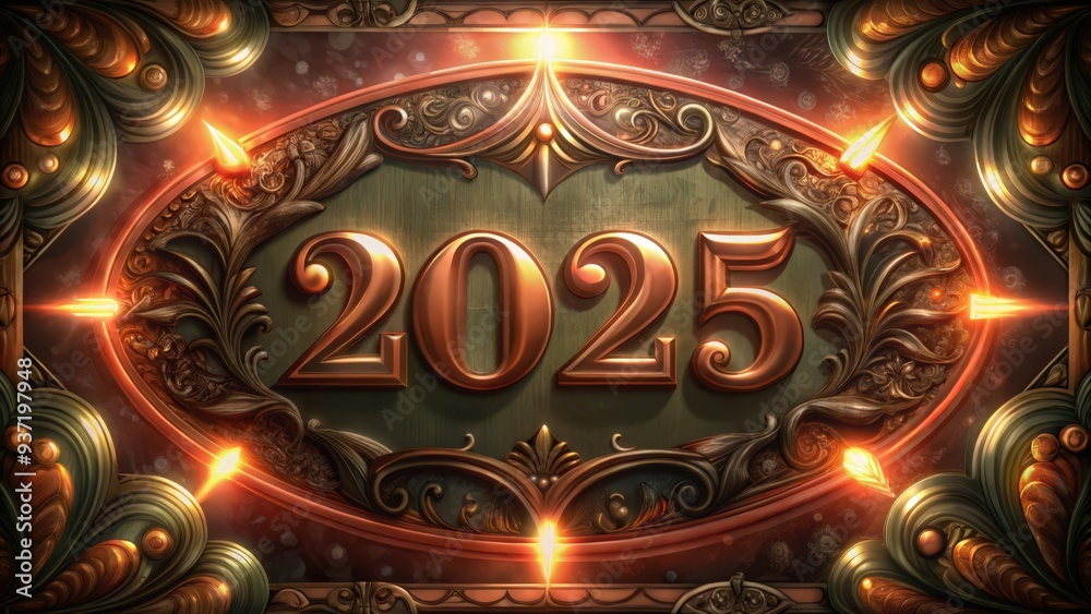 Ornate Copper 2025 Sign with Glowing Details Stock Illustration | Adobe ...