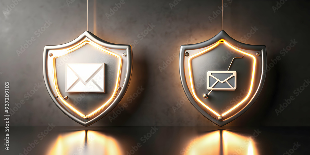 3D Icon as Phishing email and shield icon concept as A phishing email ...