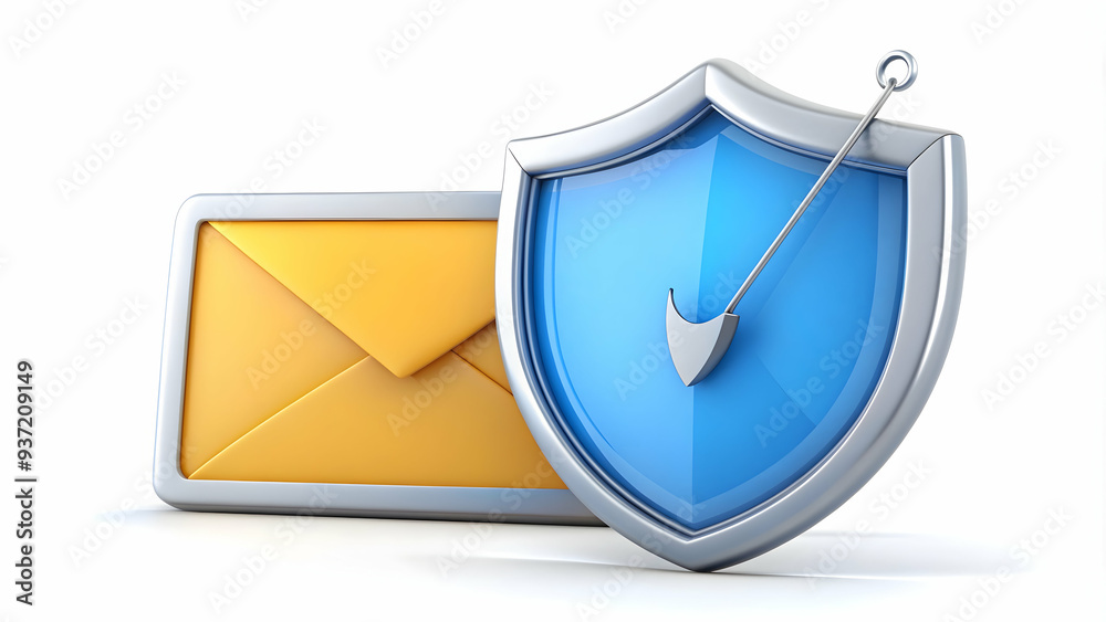 3D Icon as Phishing email and shield icon concept as A phishing email ...