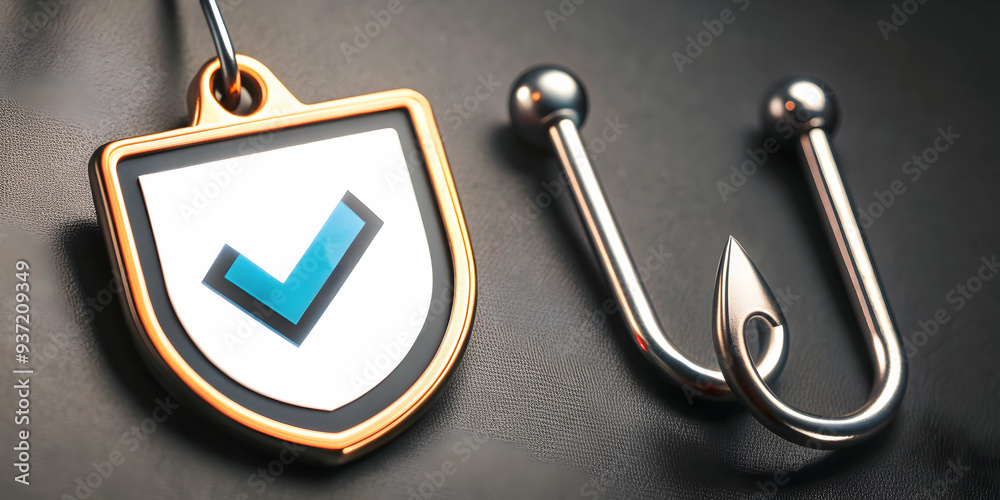 3D Icon as Phishing hook and security badge concept as A phishing hook ...