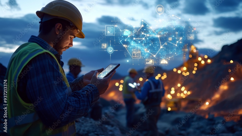 Mining the Future: A construction worker in a quarry utilizes augmented ...