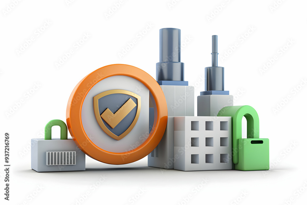 3D Icon as Safety protocols and factory machinery concept as Safety ...