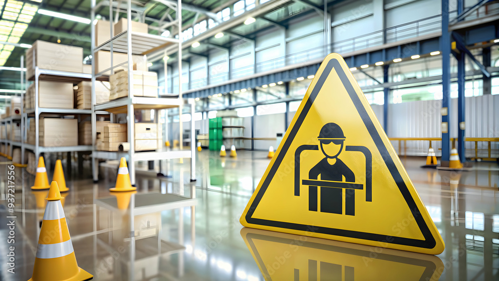 3D Icon as Safety sign and production floor concept as A safety sign ...
