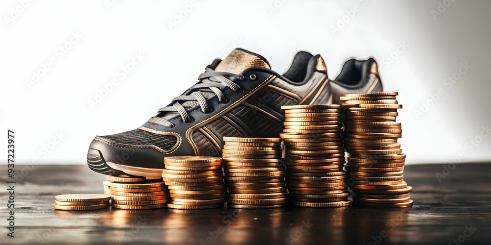 3D Icon as Sports shoes and coin stack concept as Sports shoes and a ...