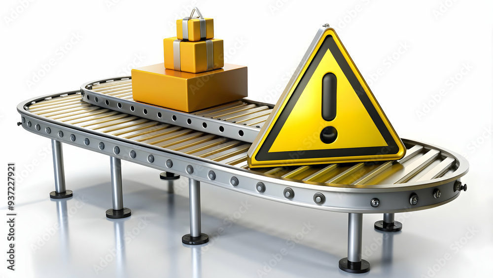 3D Icon as Warning sign and conveyor belt concept as A warning sign ...