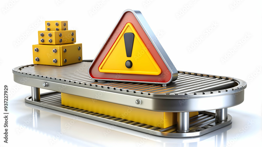 3D Icon as Warning sign and conveyor belt concept as A warning sign ...