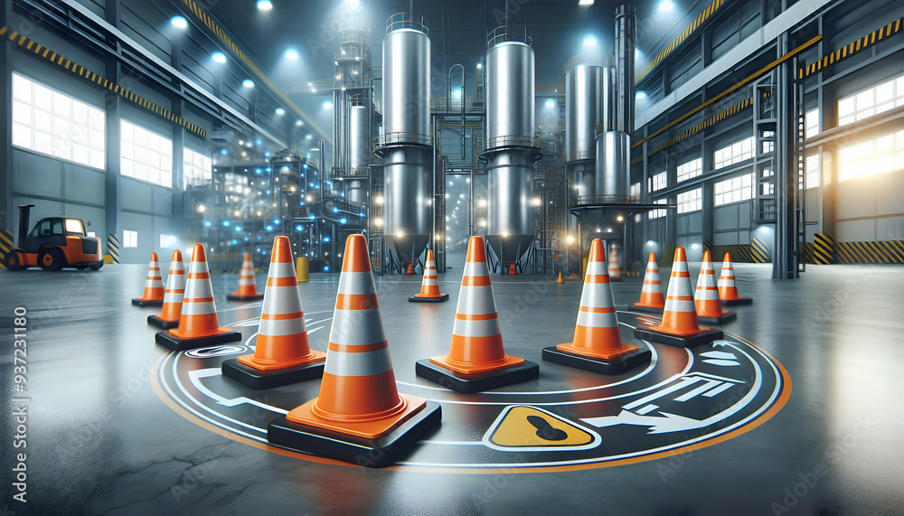 Photo Realistic as Safety cones and factory floor concept as Safety ...