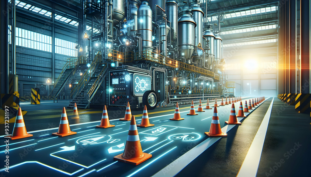Photo Realistic as Safety cones and factory floor concept as Safety ...