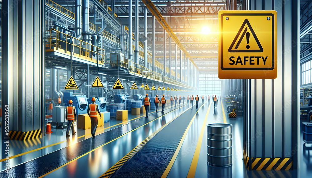 Photo Realistic as Safety sign and production floor concept as A safety ...