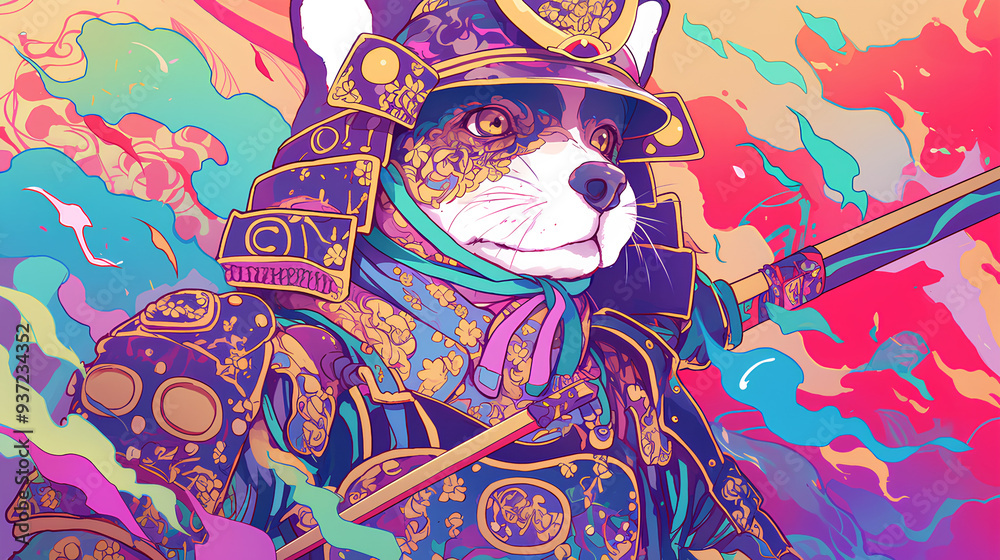 Cute dog wearing Japanese samurai armor, cool poses, cute kawaii ...