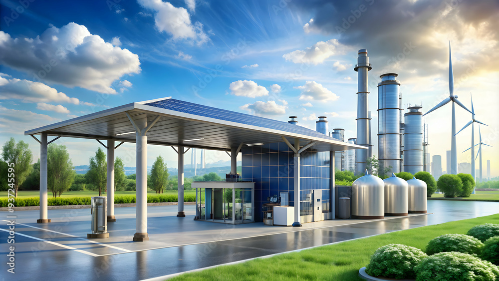 Photo Realistic as Hydrogen fuel station and manufacturing hub concept ...