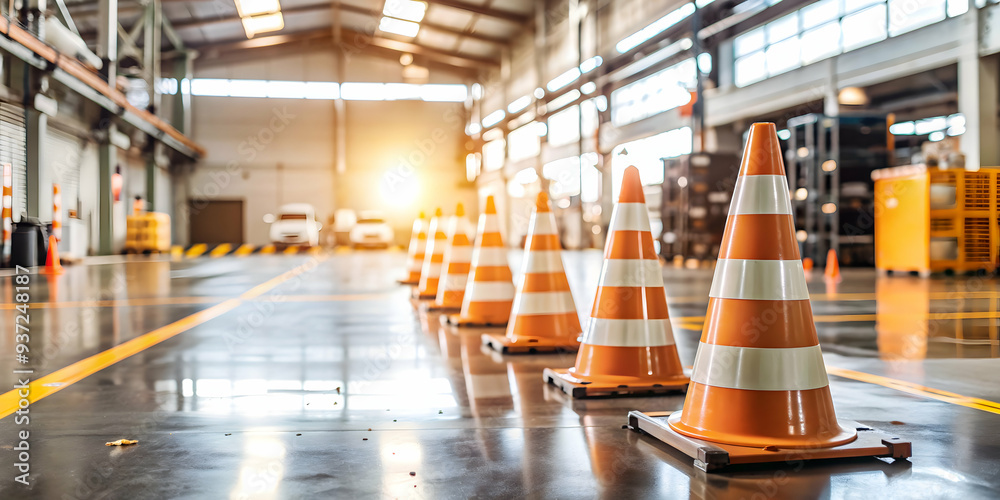 Photo Realistic as Safety cones and factory floor concept as Safety ...