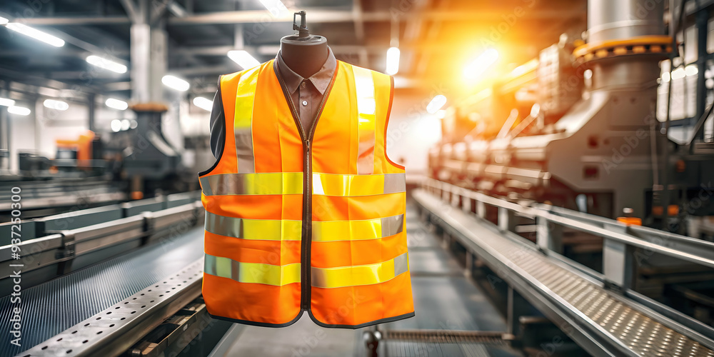 Photo Realistic as Safety vest and assembly line concept as A safety ...