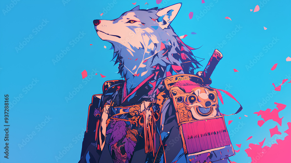 Cute wolf wearing Japanese samurai armor, cool poses, cute kawaii ...
