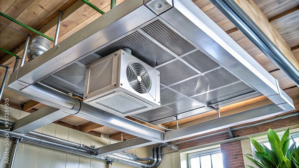 Modern energy recovery ventilation system installed in a residential ...