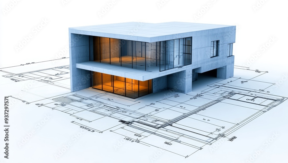 blueprint of a modern house, an architectural drawing with lines and ...