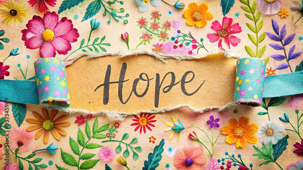 Vibrant colorful banner with handwritten motivational quote on a torn ...